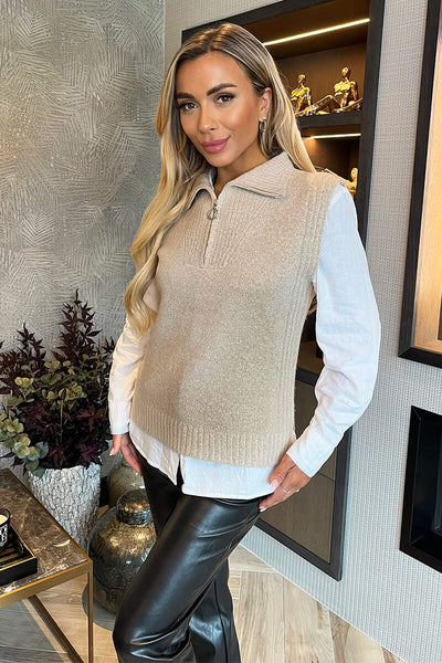 Oatmeal 1/4 Zip Knitted Vest – AX Paris US