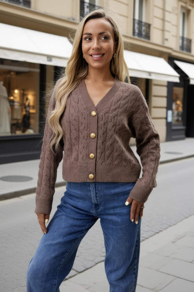 Mink Cable Knit Gold Button Cardigan – AX Paris US