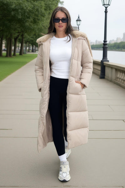 Cream Split Hood Longline Puffer Coat – AX Paris US