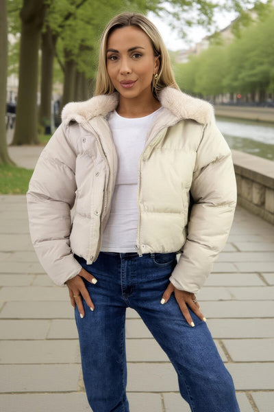 Cream Split Hood Short Puffer Coat – AX Paris US