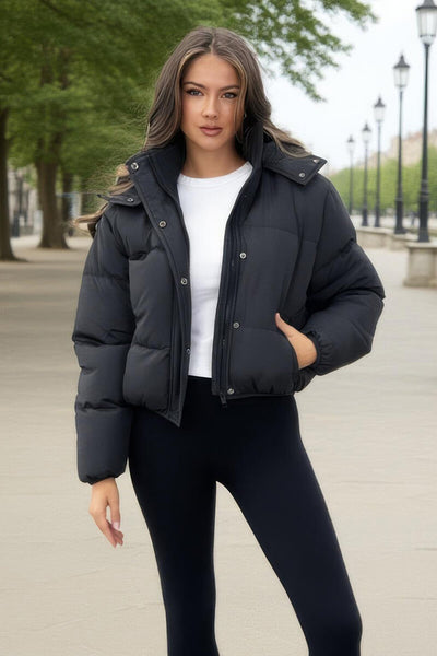 Black Hooded Short Puffer Coat – AX Paris US