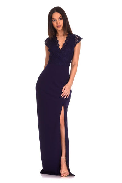 Navy Lace Wrap Over Maxi Dress – AX Paris US